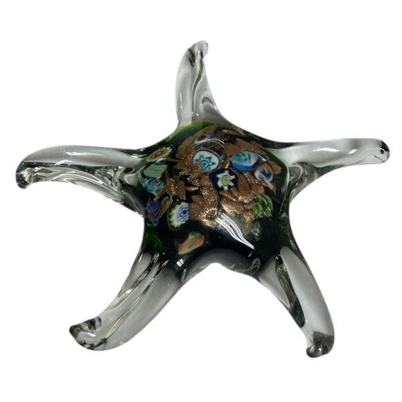 Art | Vintage Art Glass Starfish Paperweight With Millefiori And Copper ...